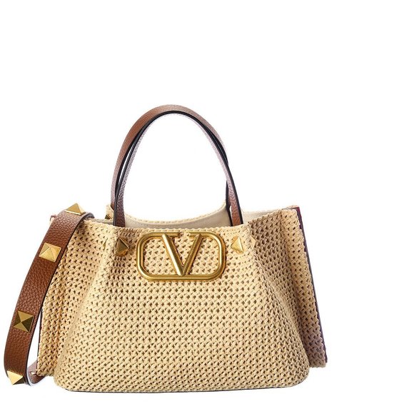 Valentino | Bags | Valentino Roman Stud Raffia Leather Tote | Poshmark
